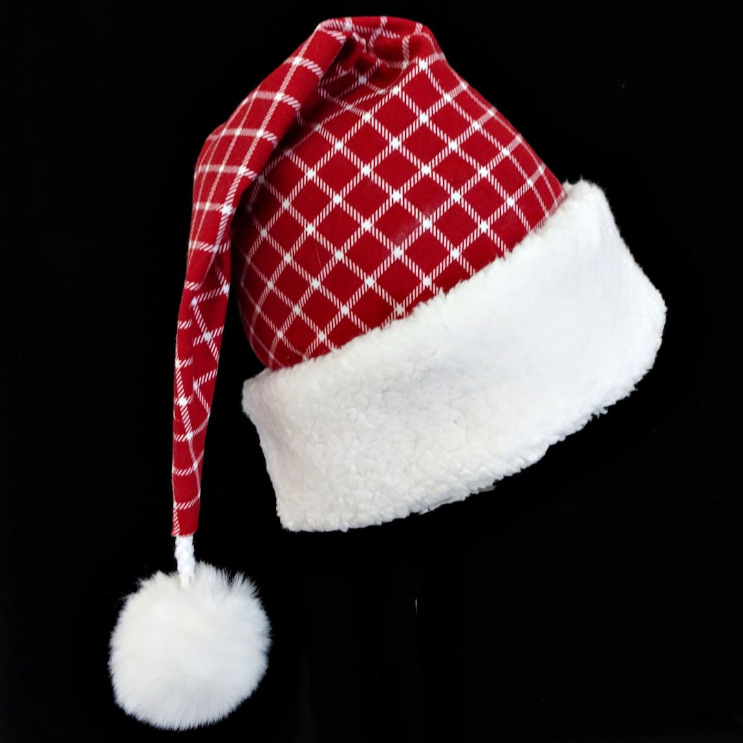 Red & White Check Santa Hat, Novelty Christmas Santa Costume Hat ...