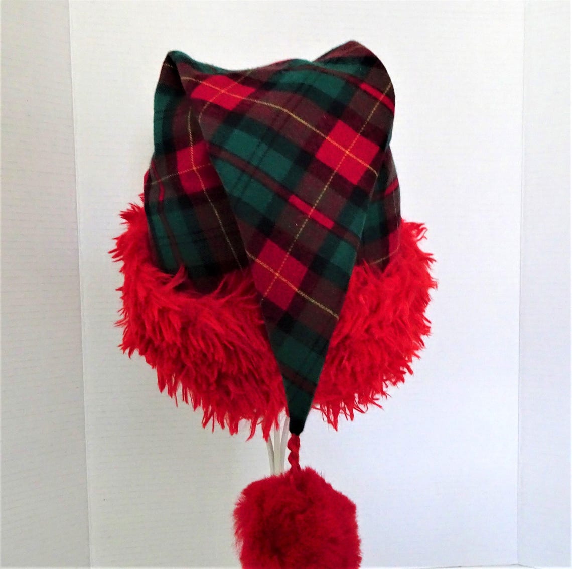 Red and Green Plaid Flannel Santa Hat: Adult Christmas Costume - Etsy
