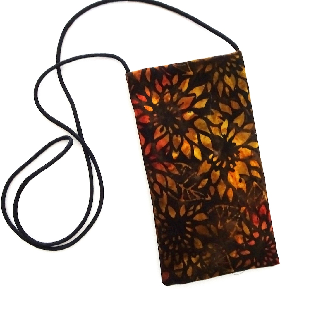 Batik Fabric Cell Phone Pouch, Minimal Crossbody Purse, Extra Pocket - Etsy