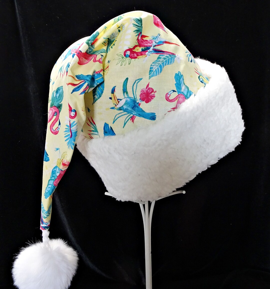 Flamingo Santa Hat, Tropical Adult Santa Claus Hat, Island Christmas ...
