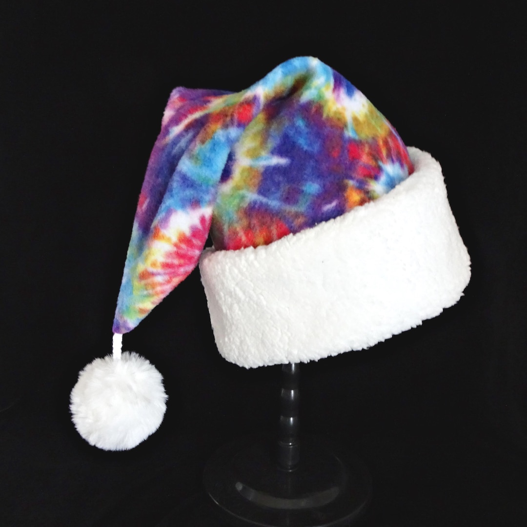 Tie Dye Fleece Santa Hat, Faux Fur Brim, Novelty Christmas Holiday Hat ...