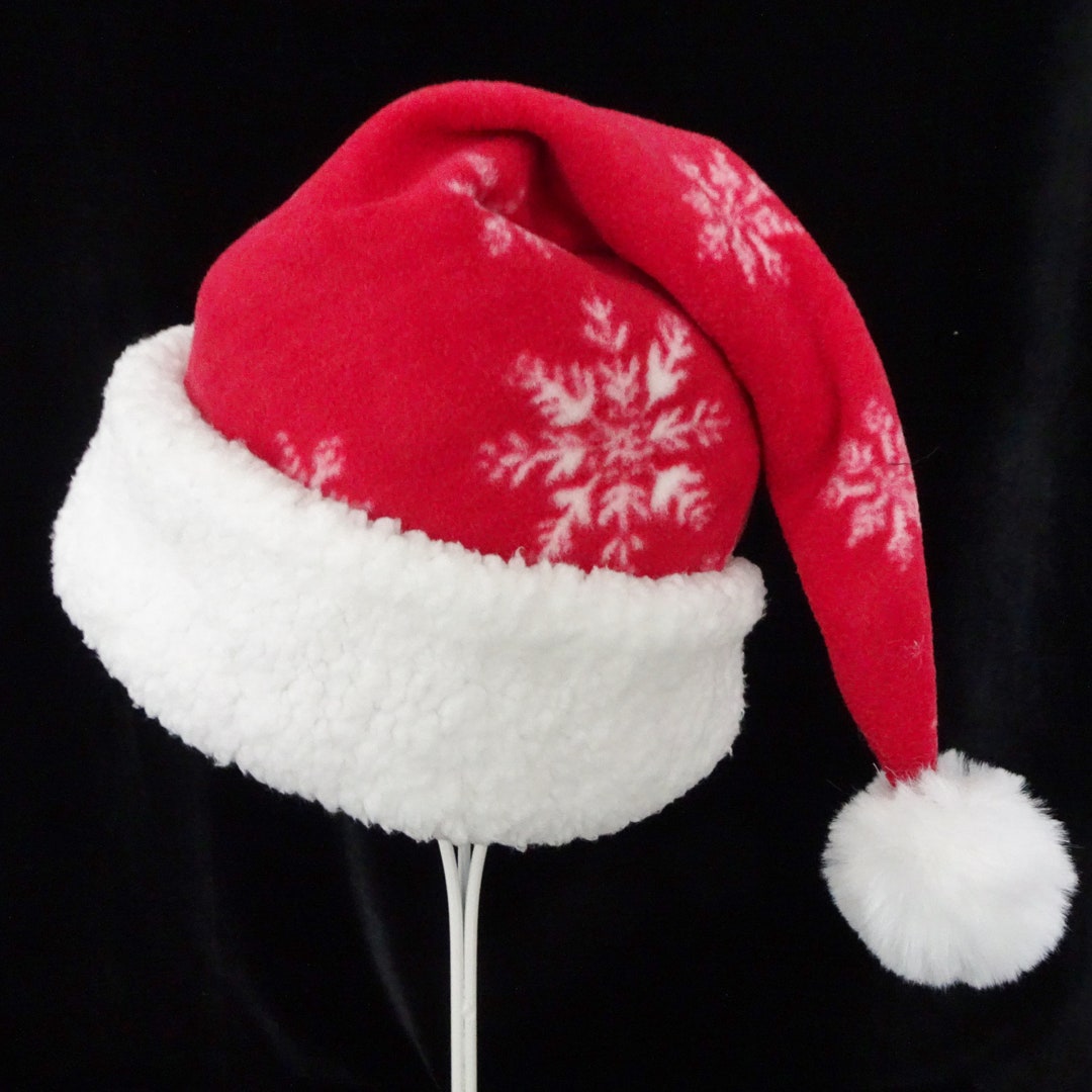 Red Snowflake Fleece Santa Hat Red Christmas Costume Hat Adult Size Hat ...