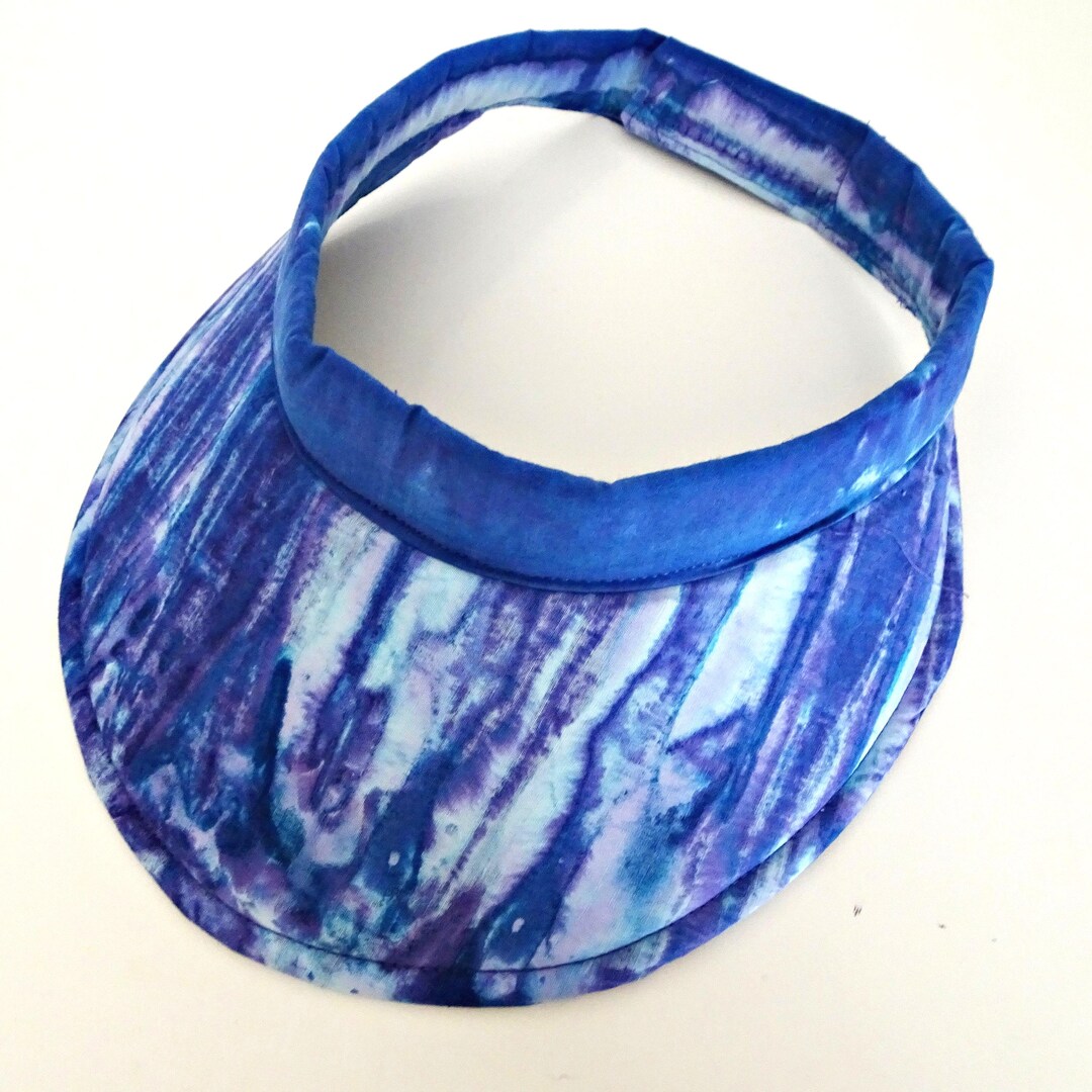 Blue and Purple Batik Cotton Fabric Sun Visor Hat, Adjustable Size ...