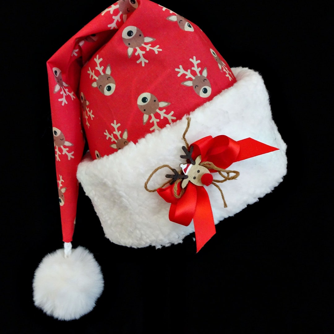 Red Reindeer Santa Hat, NEW! Novelty Adult Santa Costume Hat, Holiday ...