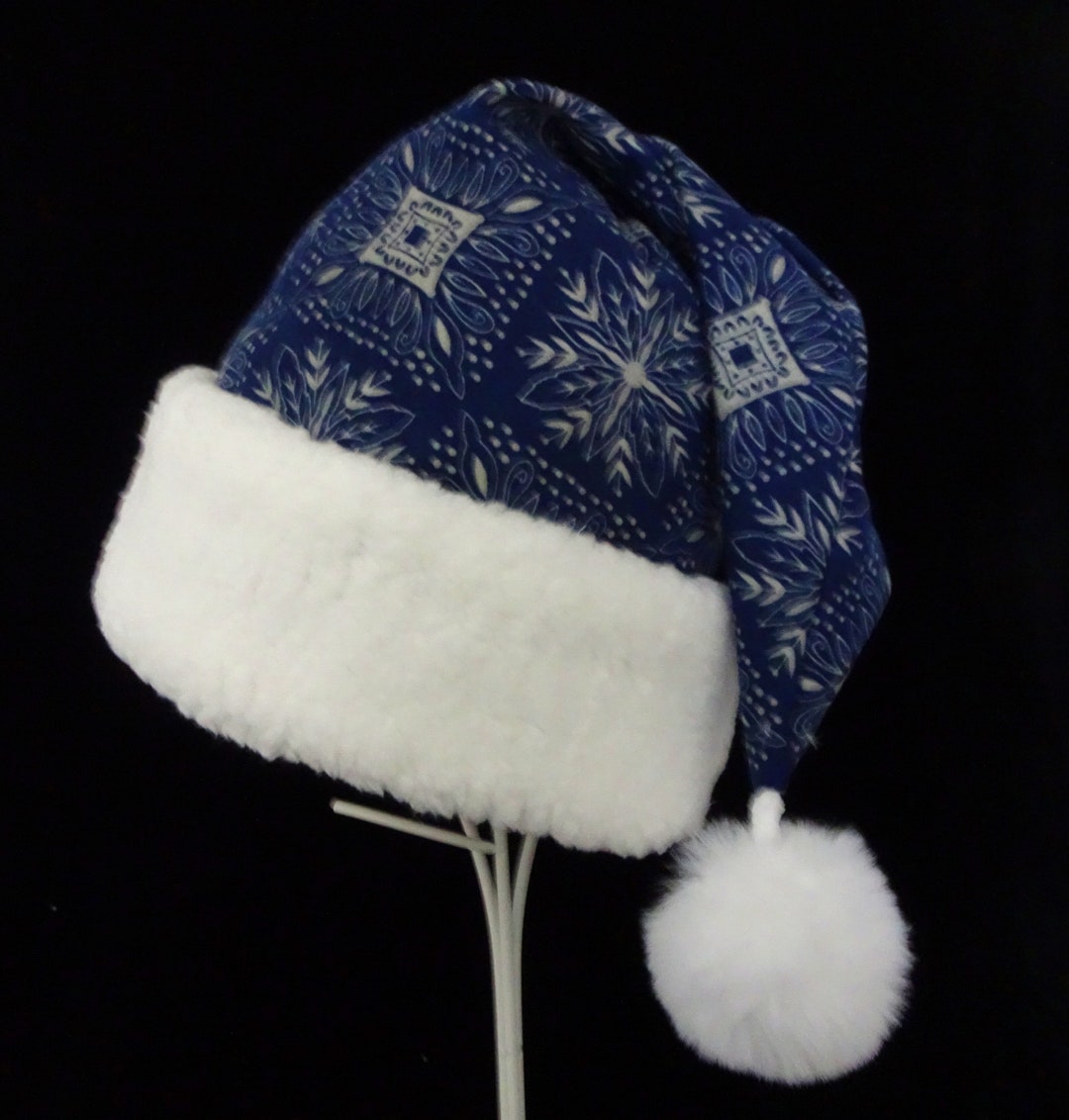 Navy Blue & Gray Snowflake Santa Hat, NEW! Novelty Adult Santa Hat ...