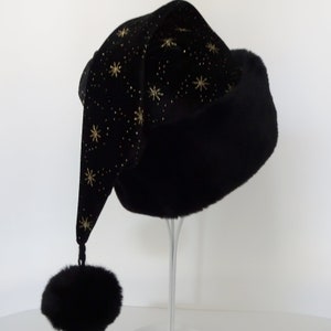 Black Velvet Glitter Gold Snowflake Santa Hat, Adult Christmas Party ...