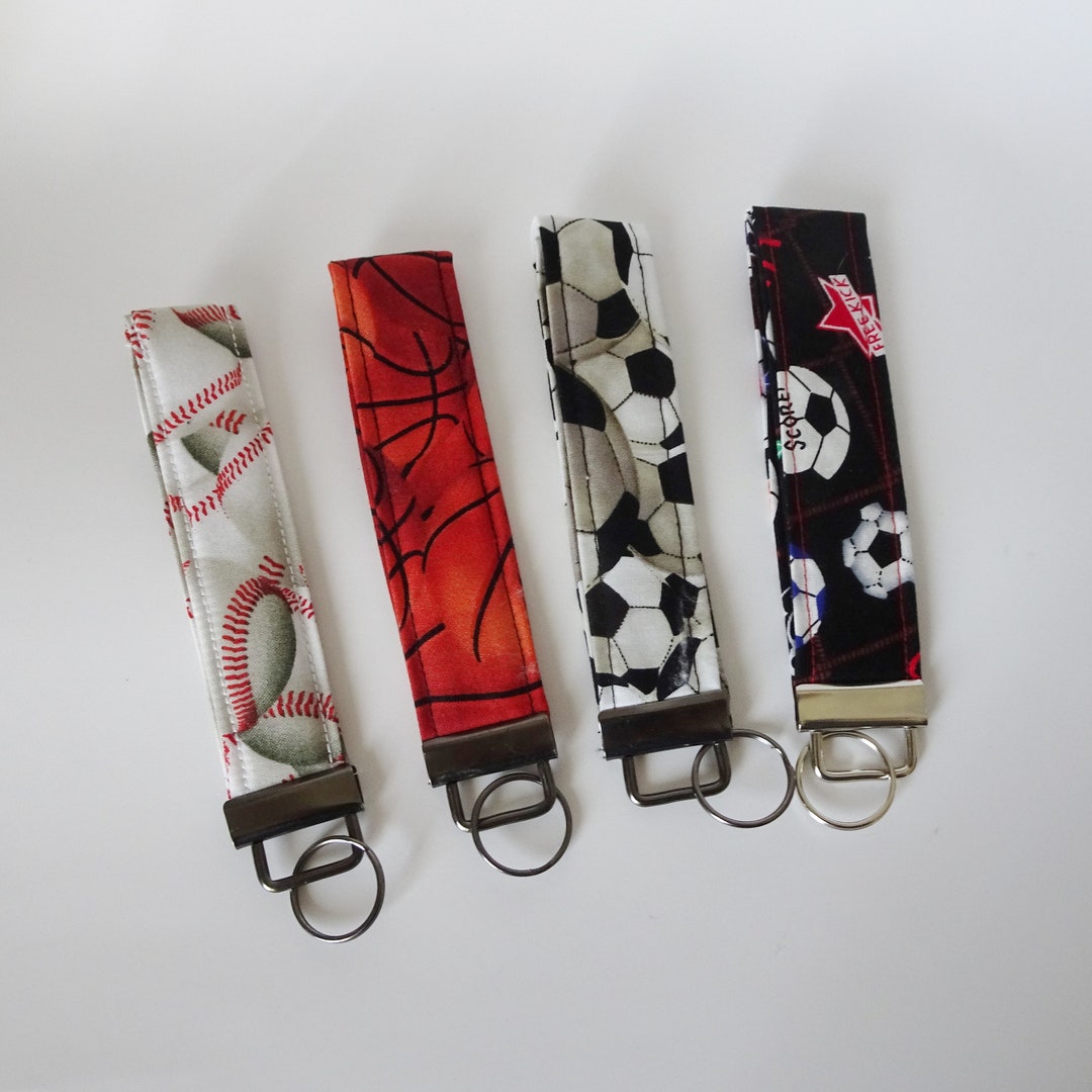 Sports Key Fobs, Baseball, Basketball, Soccer Fabric Wristlet Key Fob ...