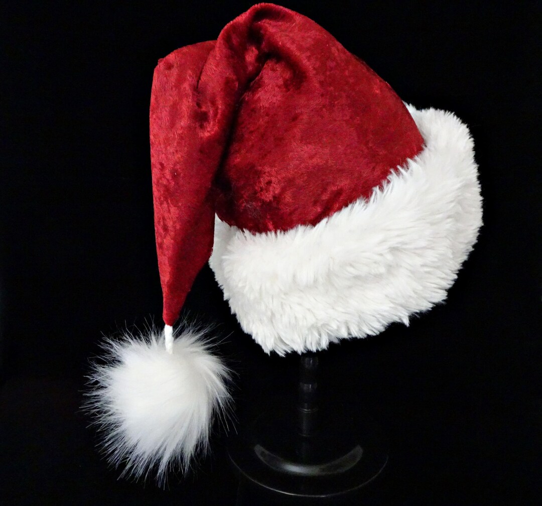 Red Panne Velvet Santa Hat, Classic Adult Size Santa Hat, Christmas ...