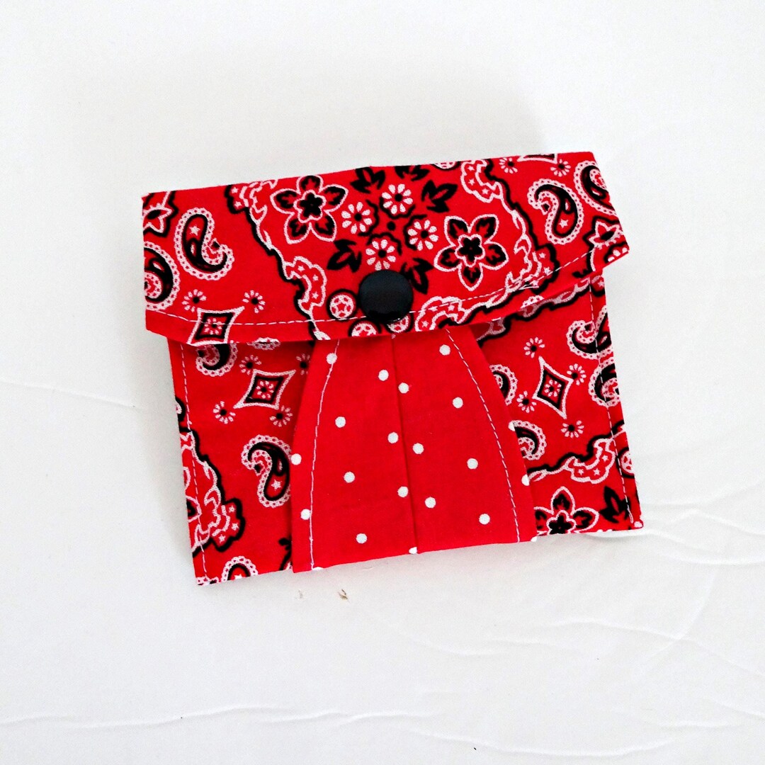 Red Paisley Pocket Wallet, Three Compartment Mini Wallet With Snap ...