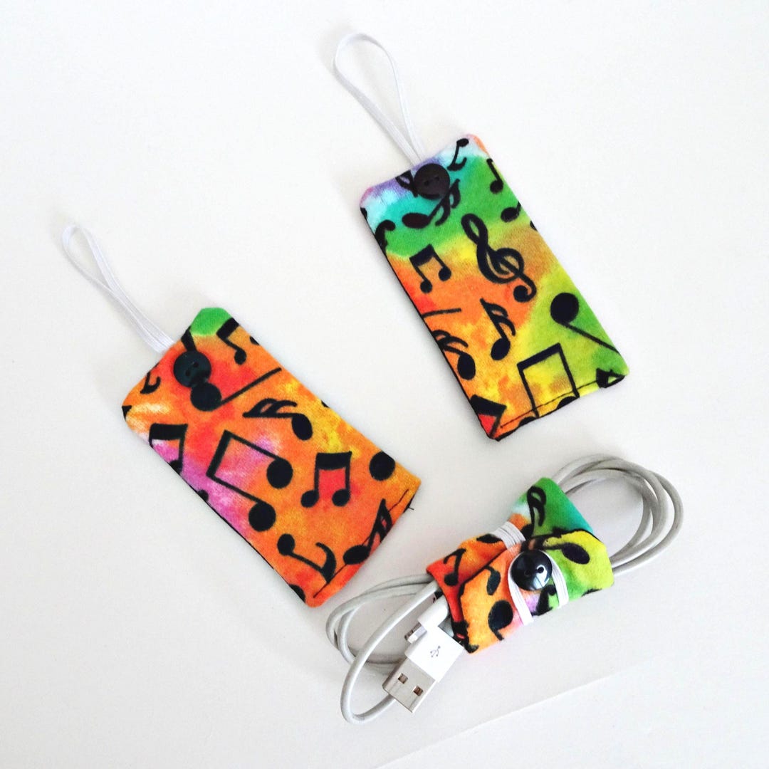 Musical Notes Fabric Cord Organizer, Rainbow Tie Dye, Button & Elastic ...