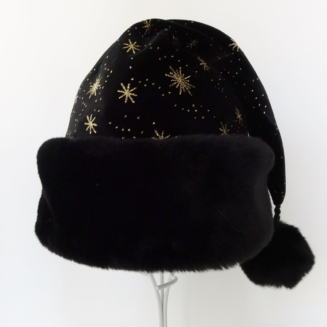 Black Velvet Glitter Gold Snowflake Santa Hat, Adult Christmas Party ...