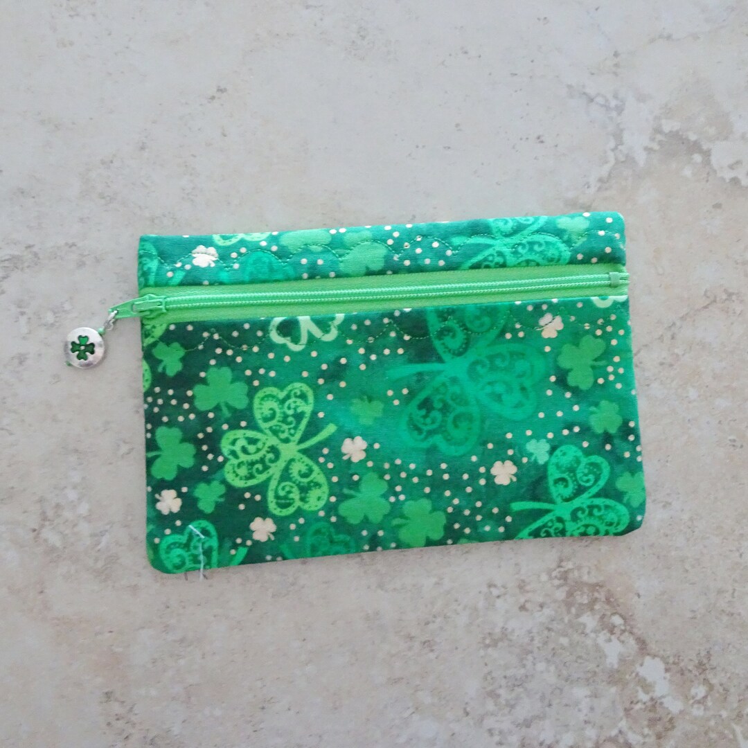 Green Shamrock Zippered Small Fabric Purse Pouch Fabric Small Purse St ...