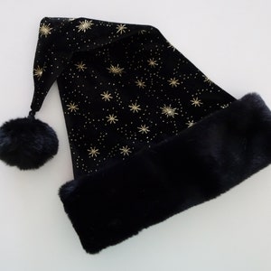 Black Velvet Glitter Gold Snowflake Santa Hat, Adult Christmas Party ...