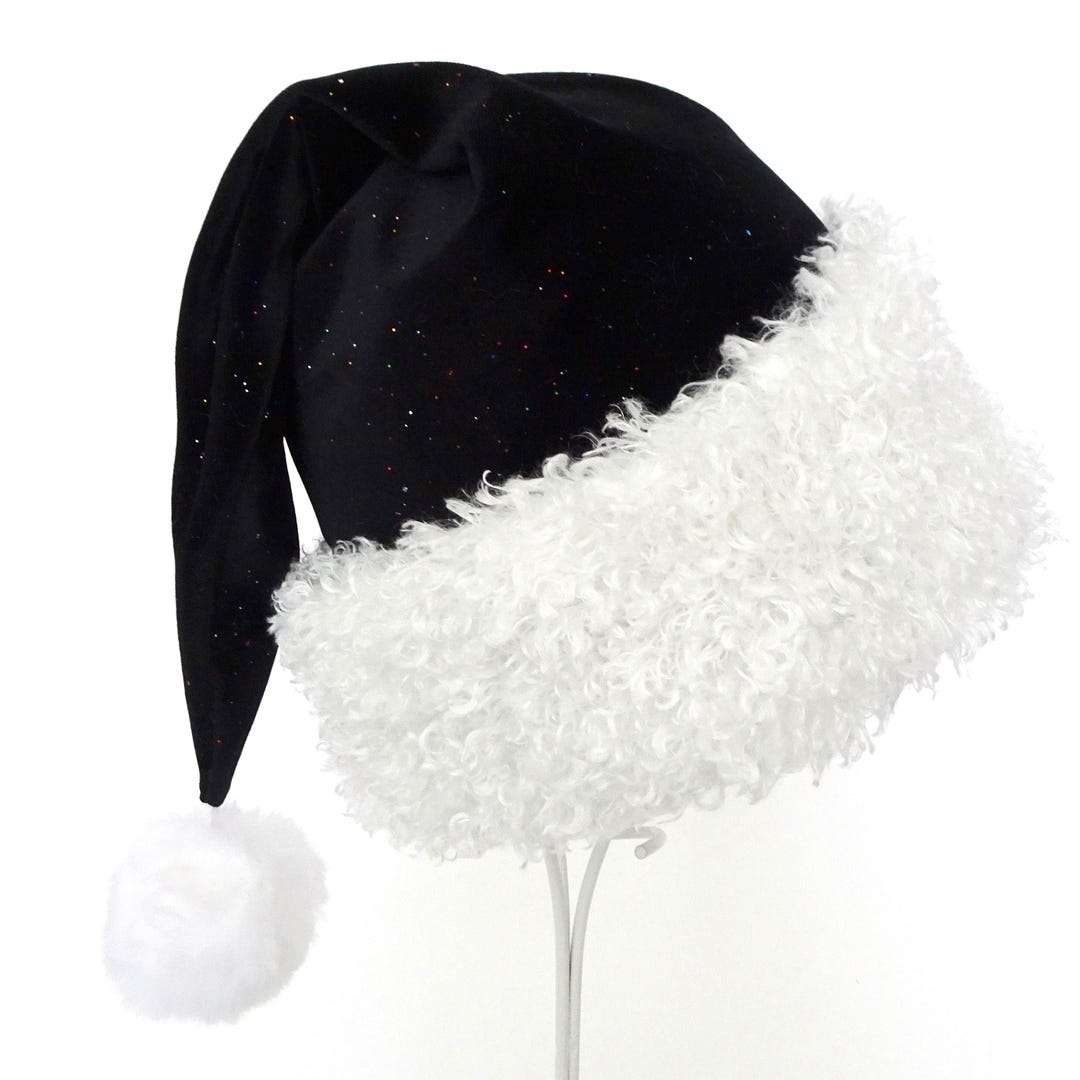 Black Glitter Velour Santa Hat: Gothic Christmas Costume - Etsy
