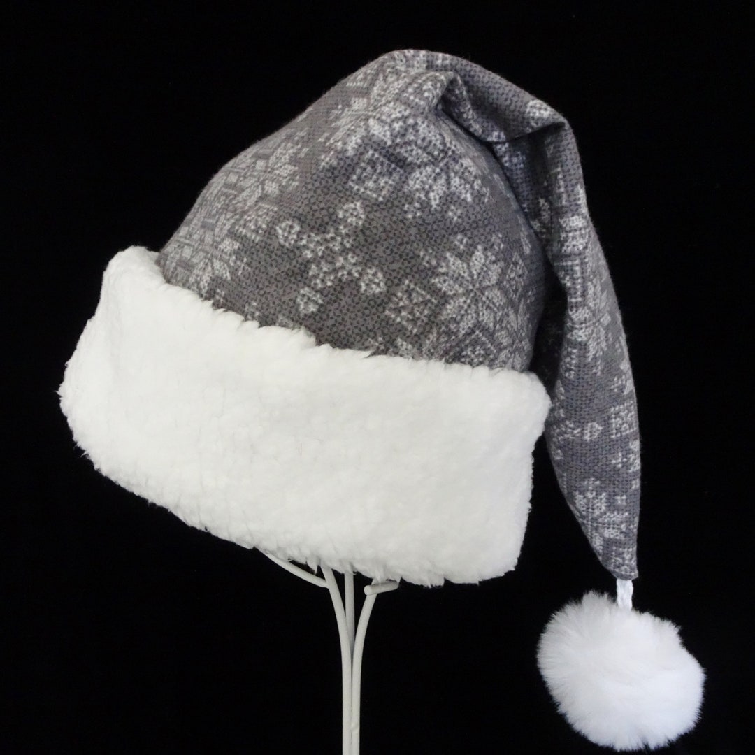 Fair Isle Gray Santa Claus Hat, Adult Size Santa Hat, Christmas ...
