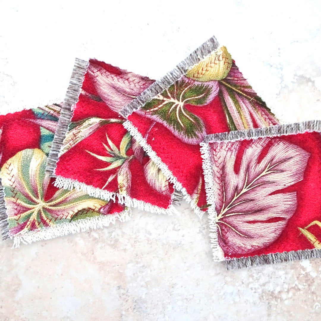 Tropical Red Floral Bark Cloth Coasters: Luau Party Decor, Set of 4 - Etsy