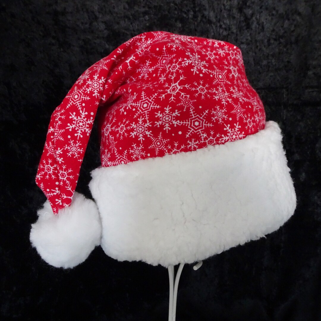 Red Snowflake Flannel Santa Hat Novelty Christmas Adult Size Hat ...