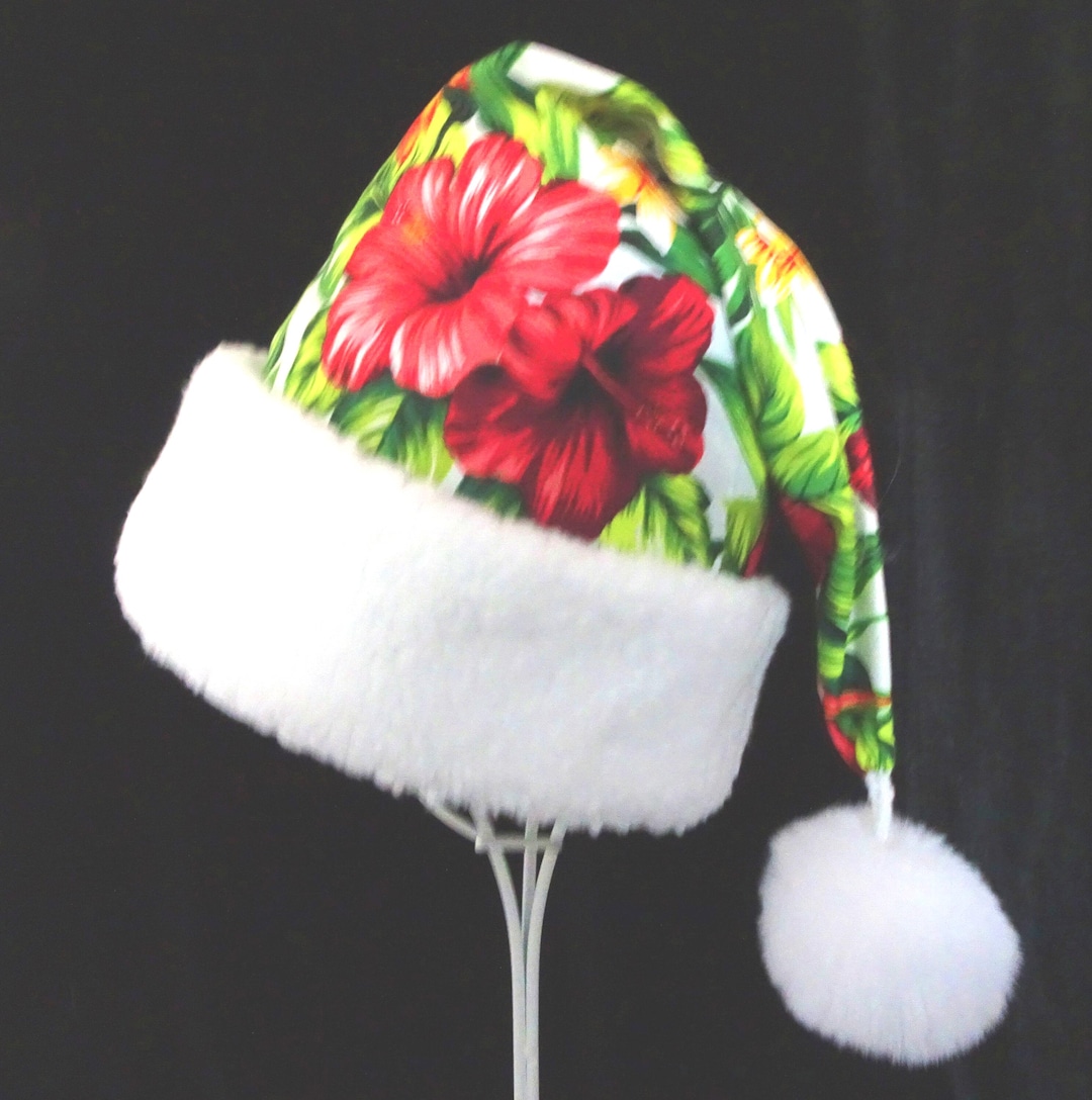 Tropical Hibiscus Santa Hat, Island Christmas Holiday - Etsy