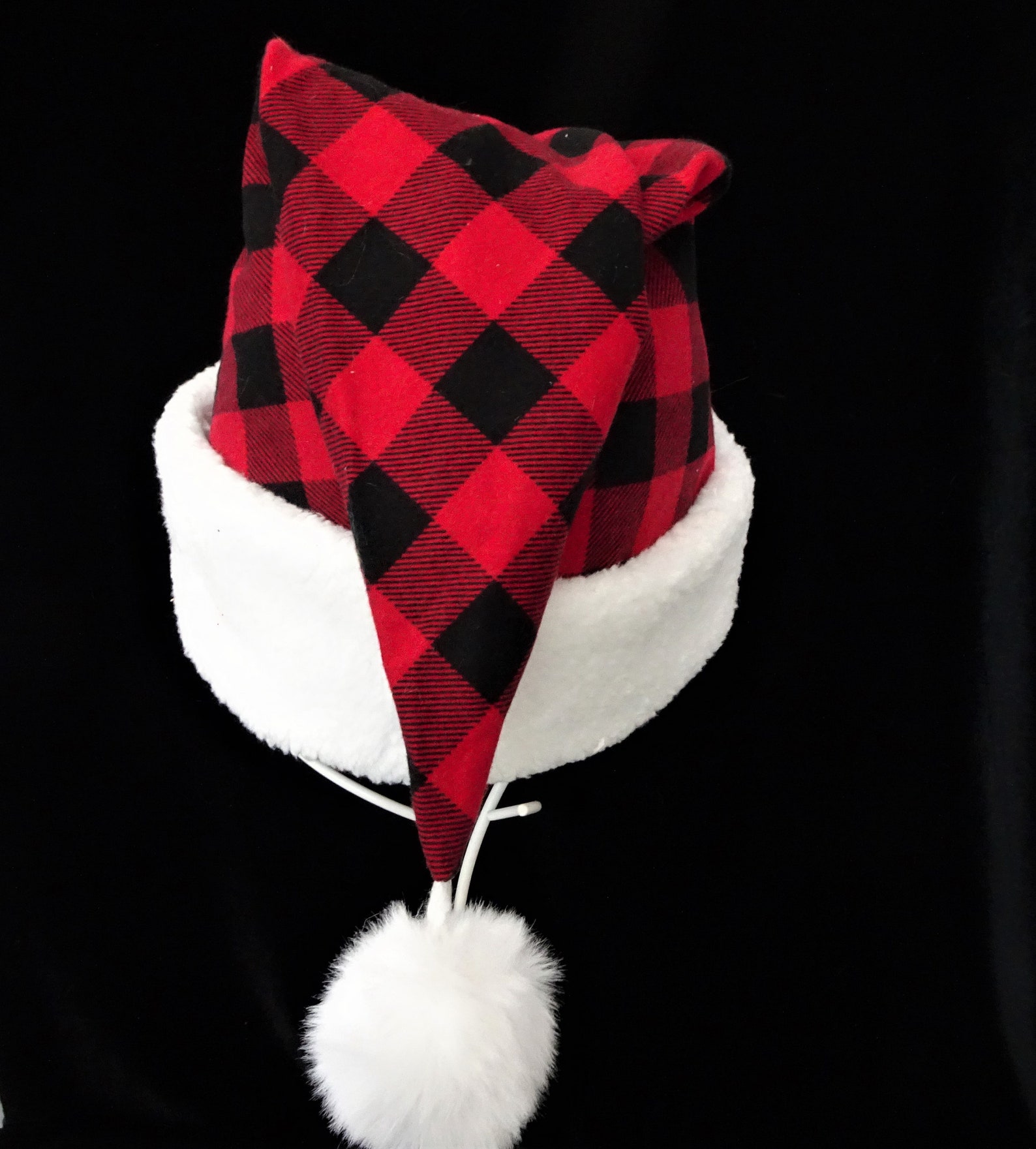 Red Buffalo Check Santa Hat: Farmhouse Christmas Flannel With Faux Fur ...