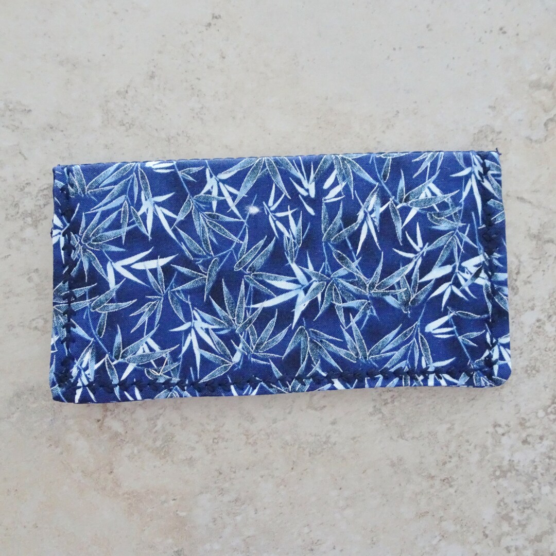 Checkbook Cover, Checkbook Wallet, Navy Blue Bamboo Leaves Fabric, Bill ...