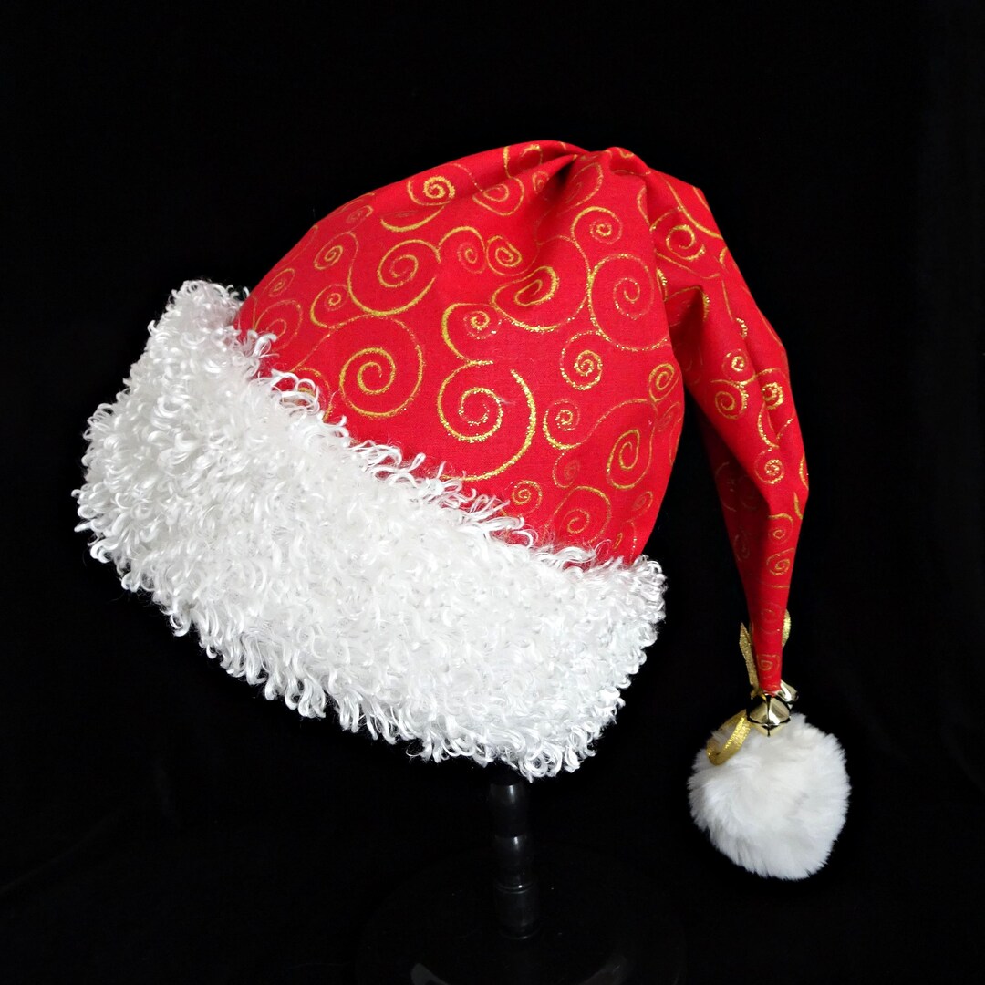 Red and Gold Metallic Swirls Santa Hat, Novelty Adult Size Santa Hat ...
