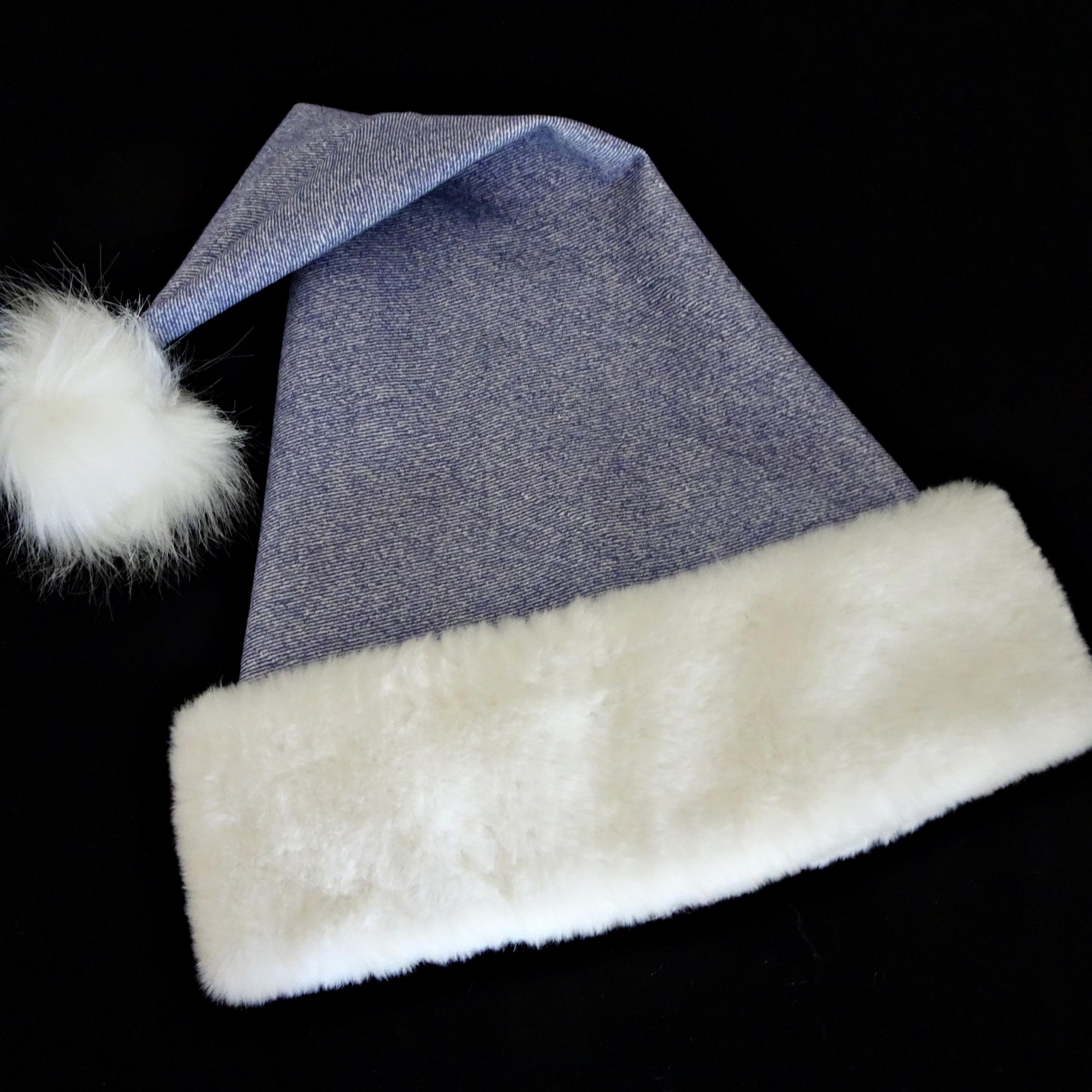 Denim Blue Flannel Santa Hat, Faux Fur Brim - Etsy UK