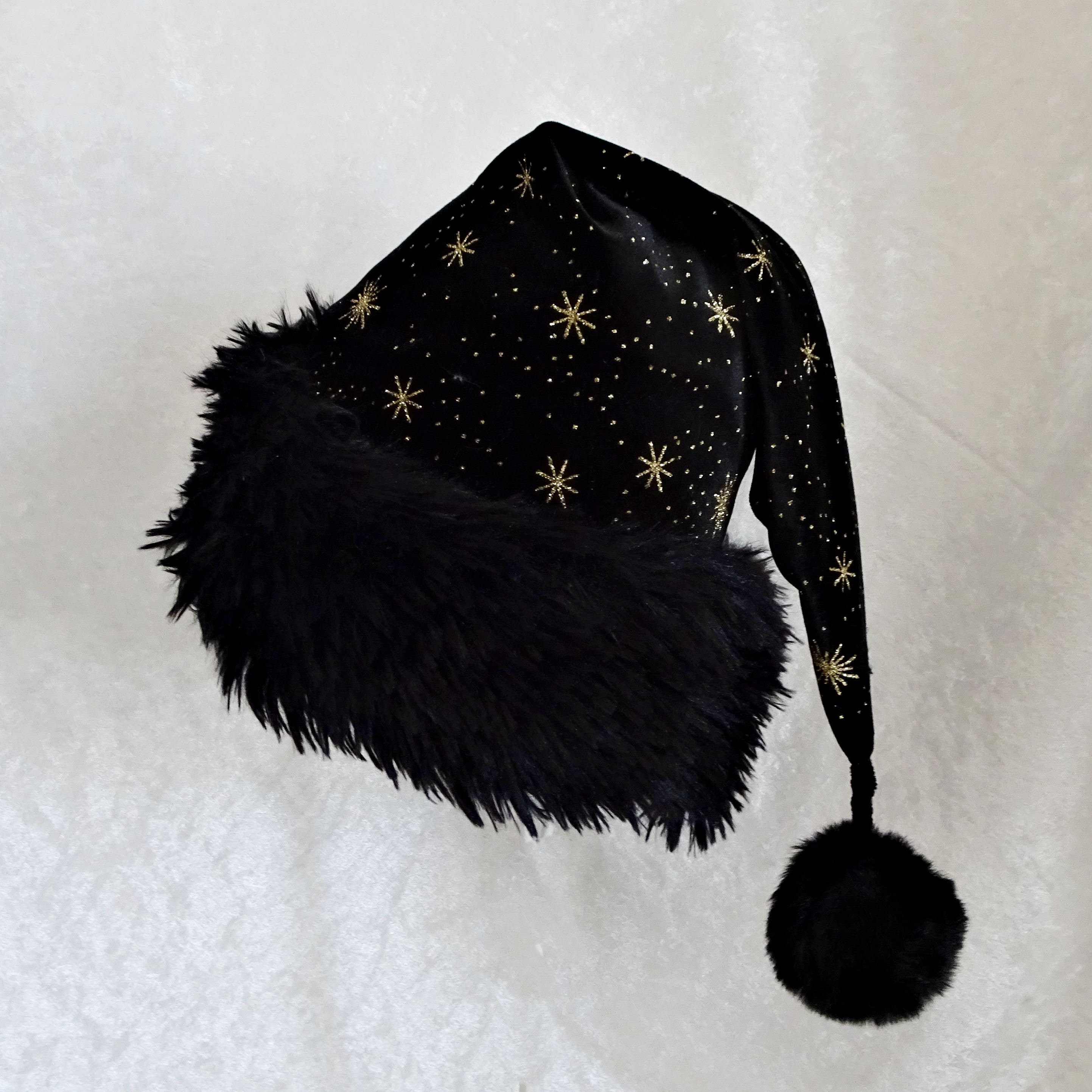 Black Velour With Gold Glitter Snowflake Santa Claus Hat Adult Christmas Hat Novelty Christmas Party Celebration Hat Etsy UK