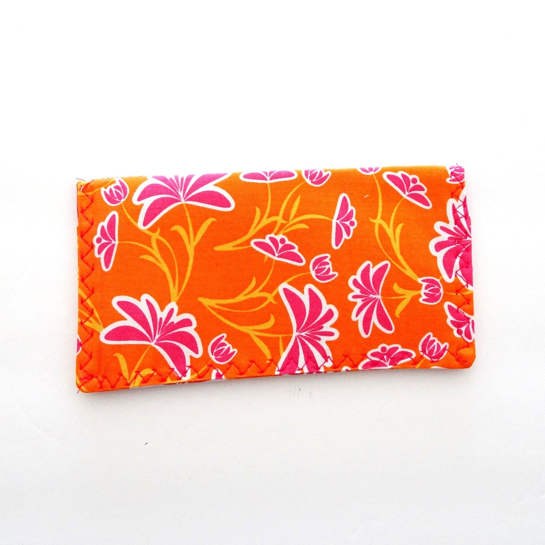 Handmade Floral Fabric Checkbook Cover: Orange, Pink, and Yellow - Etsy