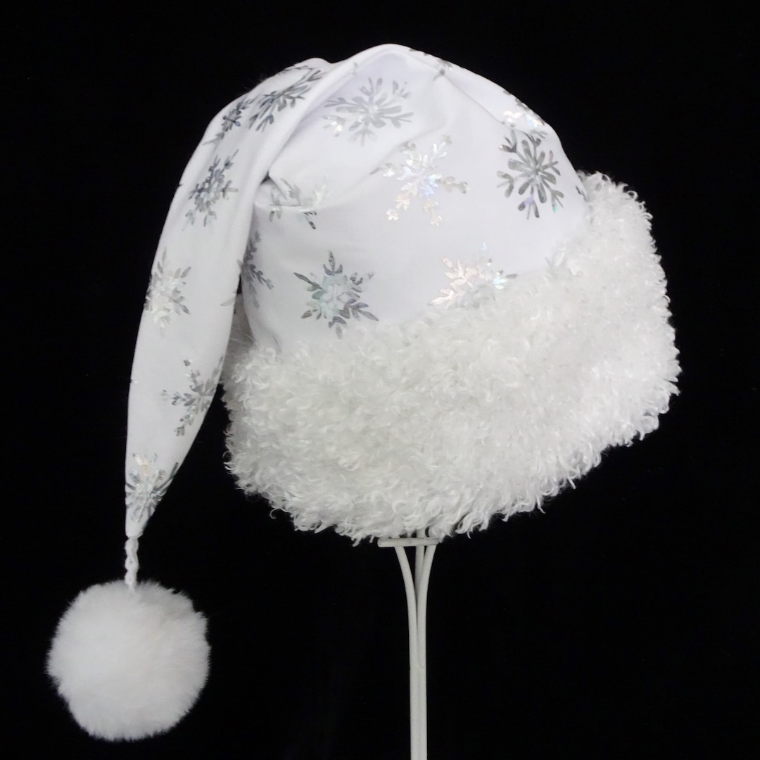 White Silver Snowflake Santa Hat, Plush Novelty Christmas Celebration ...