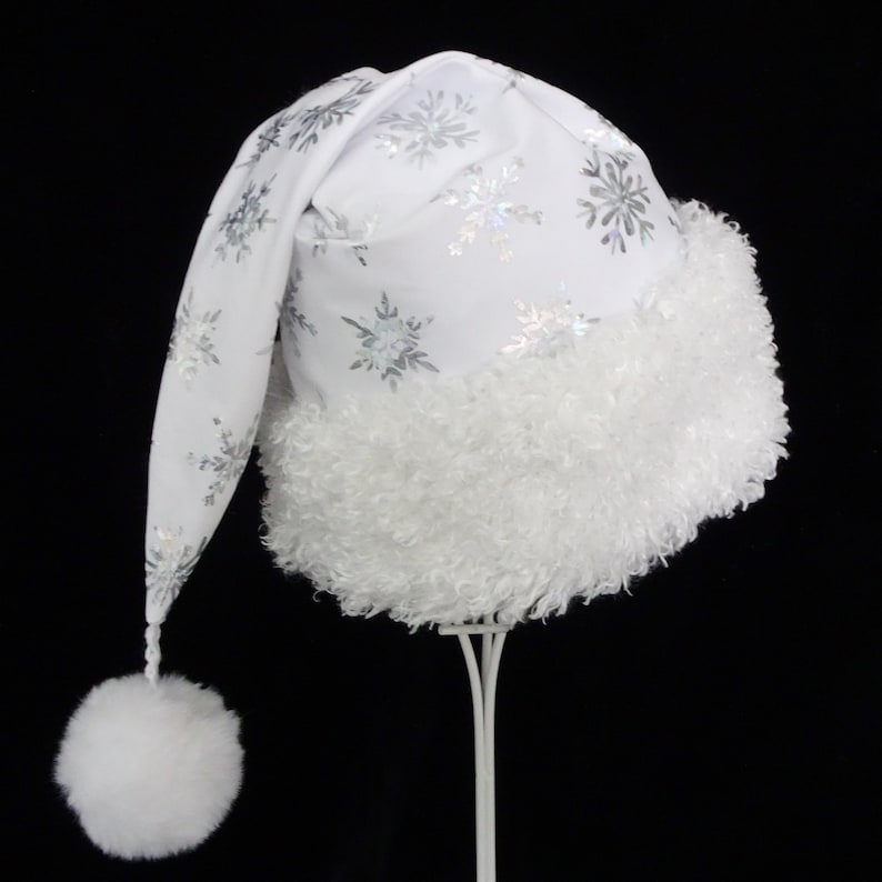 White Silver Snowflake Santa Hat Plush Novelty Christmas - Etsy