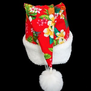 Tropical Santa Hat, Hawaiian Island Plumeria & Pineapple Christmas Hat ...