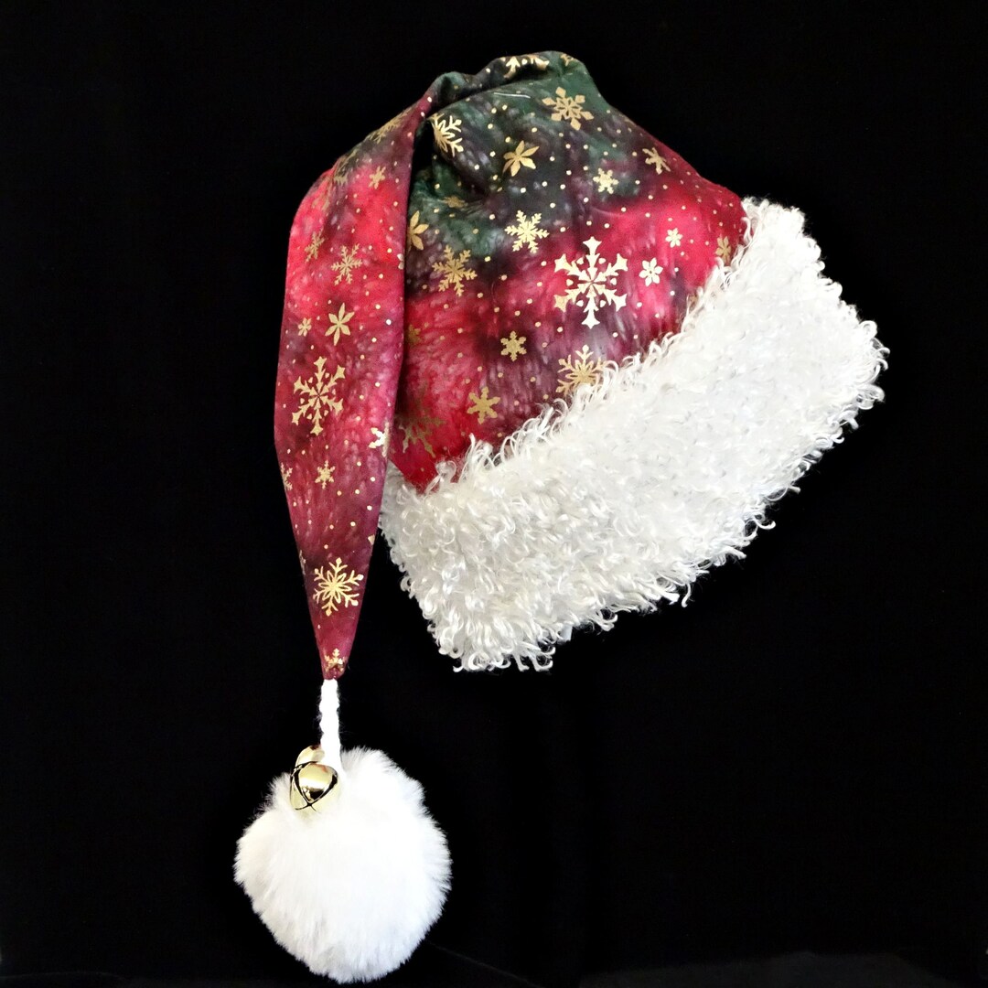 Red and Green Gold Metallic Snowflake Santa Hat, Novelty Adult Size ...