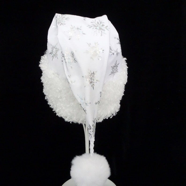 White Silver Snowflake Santa Hat Plush Novelty Christmas - Etsy