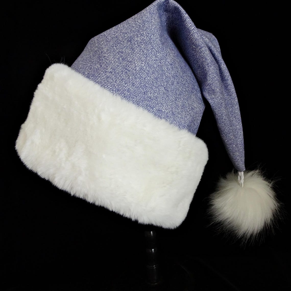 Denim Blue Flannel Santa Hat, Faux Fur Brim - Etsy UK