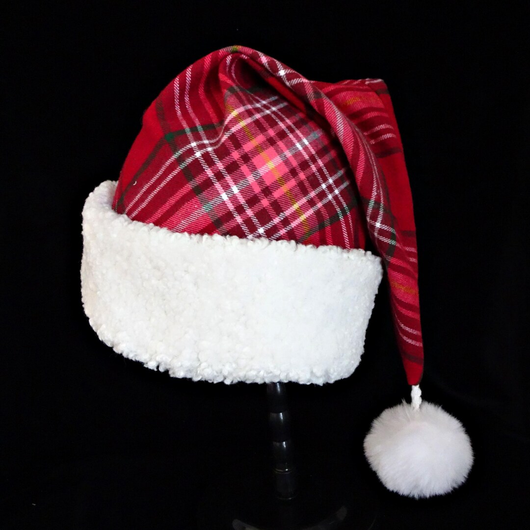 Red Plaid Santa Hat, Faux Fur Trim, Rustic Christmas - Etsy