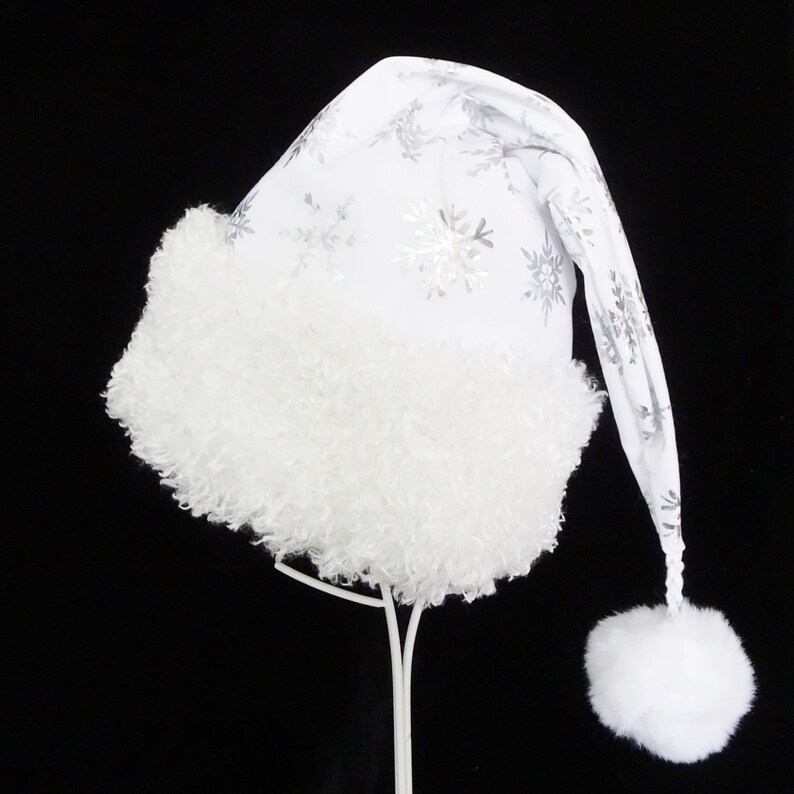White Silver Snowflake Santa Hat Plush Novelty Christmas - Etsy