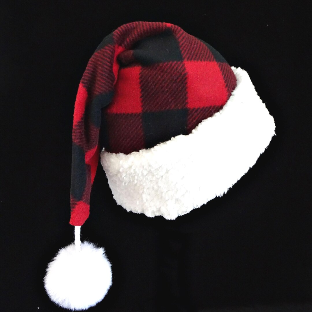 Red Buffalo Check Fleece Santa Hat, Rustic Holiday Style - Etsy