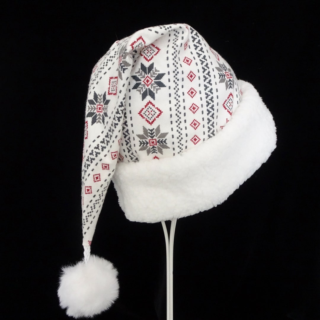 Fair Isle Santa Hat, Cotton Flannel With Faux Fur Trim, Adult Size - Etsy