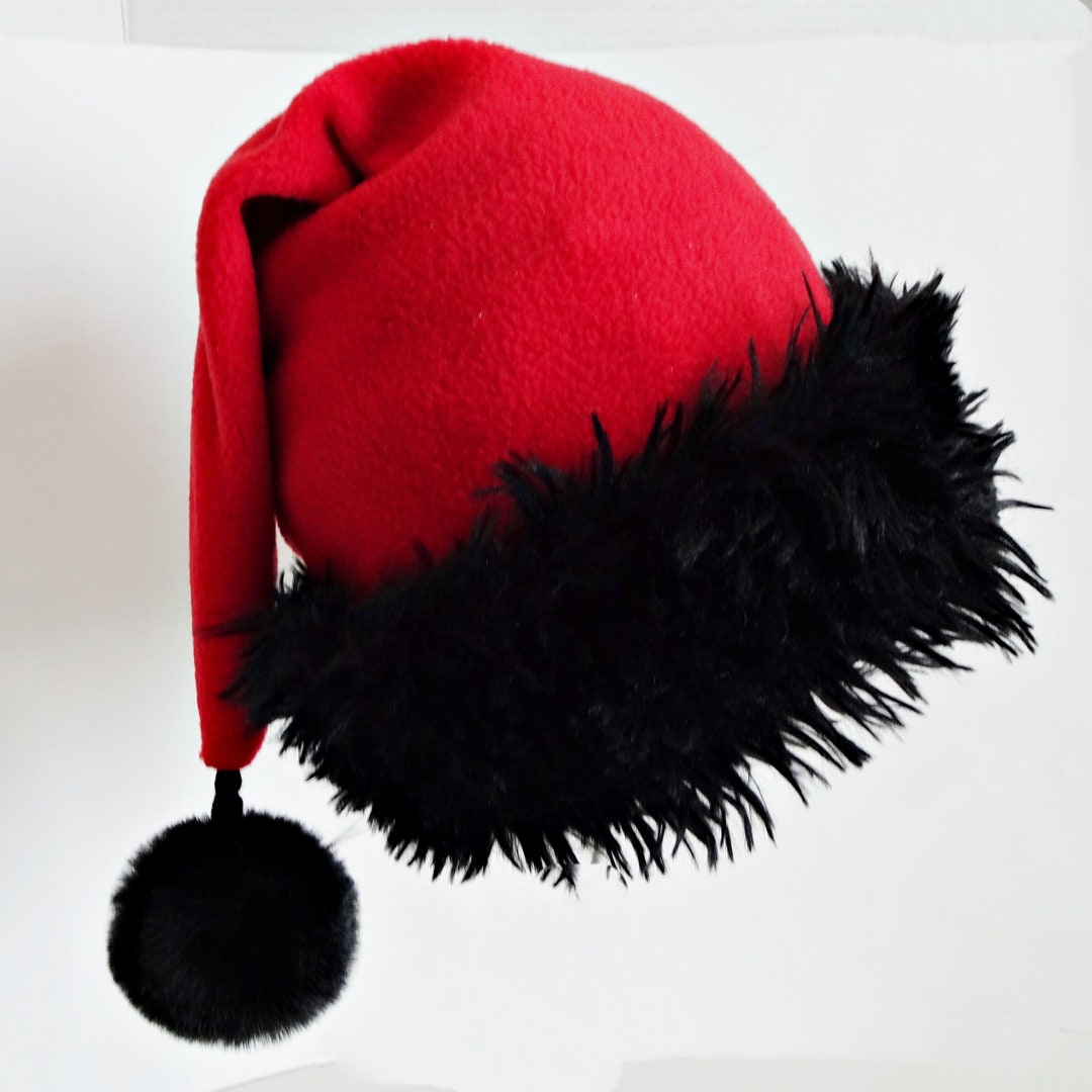 Black Fur & Red Fleece Santa Hat Christmas Party Hat Bad - Etsy Canada