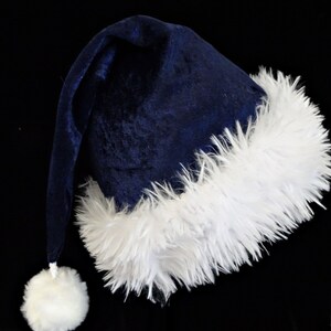 Navy Blue Velvet Santa Hat, Faux Fur Trim, Adult Holiday Costume - Etsy