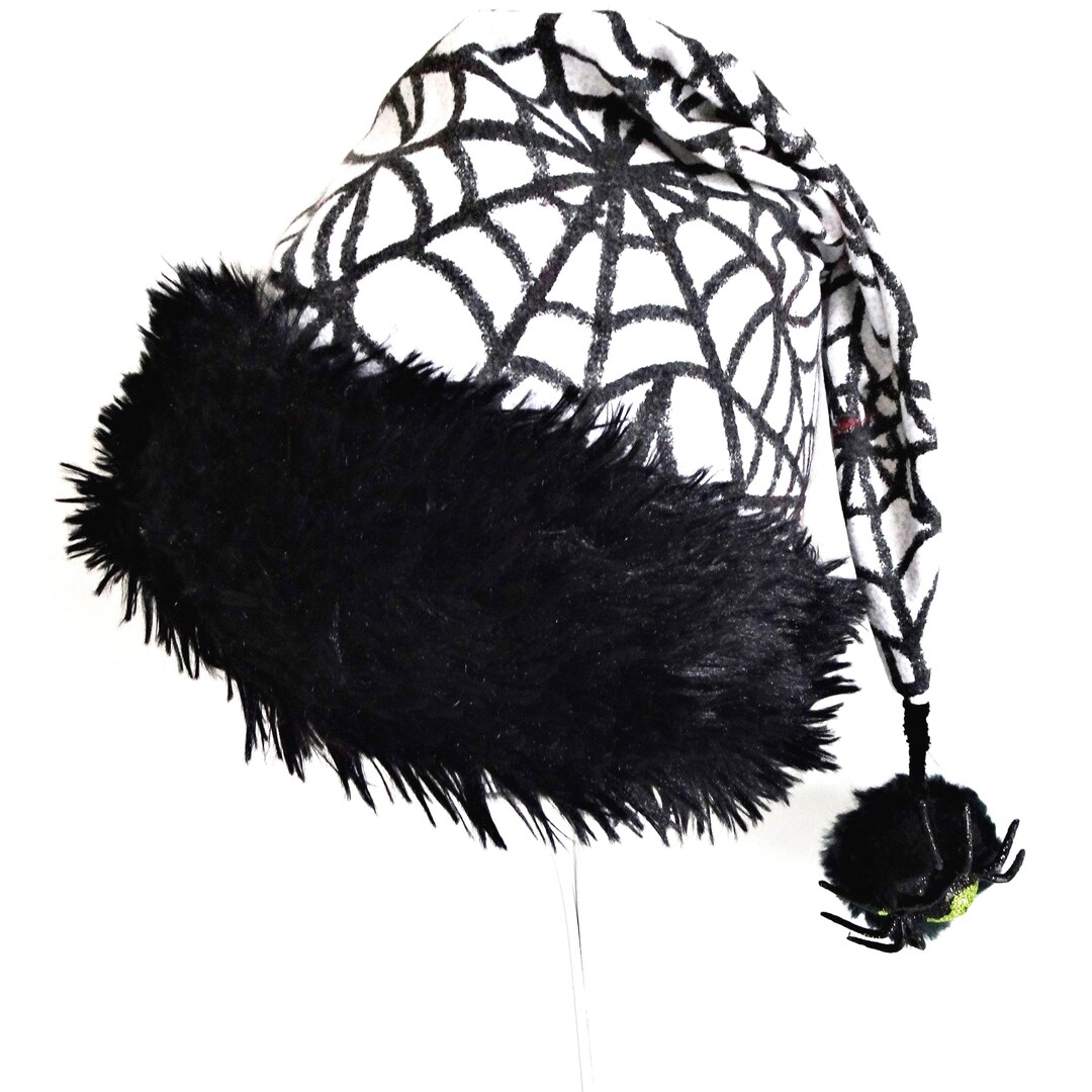 Spider Web Santa Hat, Black Fur Trim, Gothic Halloween Christmas - Etsy