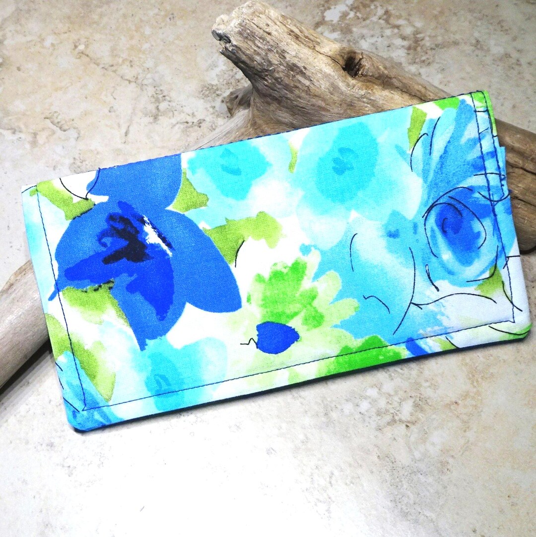 Floral Fabric Checkbook Cover, Checkbook Wallet, Blue & Green Modern ...