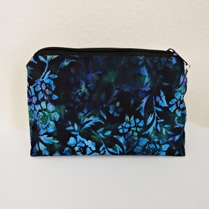 Blue Batik Cotton Fabric Zippered Pouch, Organizer Pouch, Make-up Bag ...