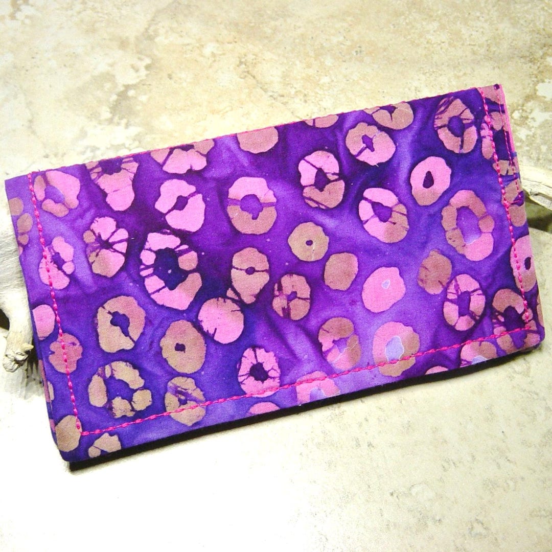 Purple Batik Checkbook Cover: Handmade Fabric Wallet Organizer - Etsy