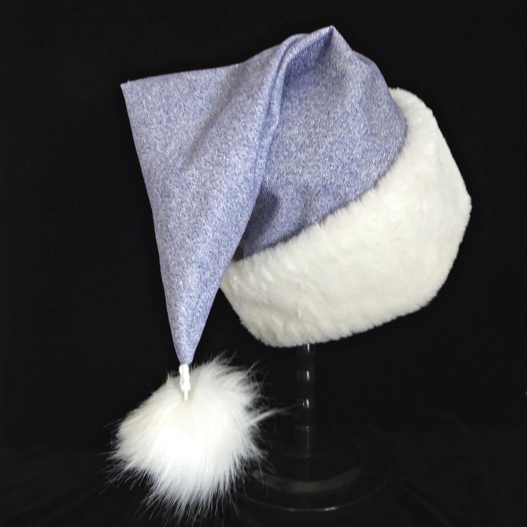 Denim Blue Flannel Santa Hat, Faux Fur Brim - Etsy UK