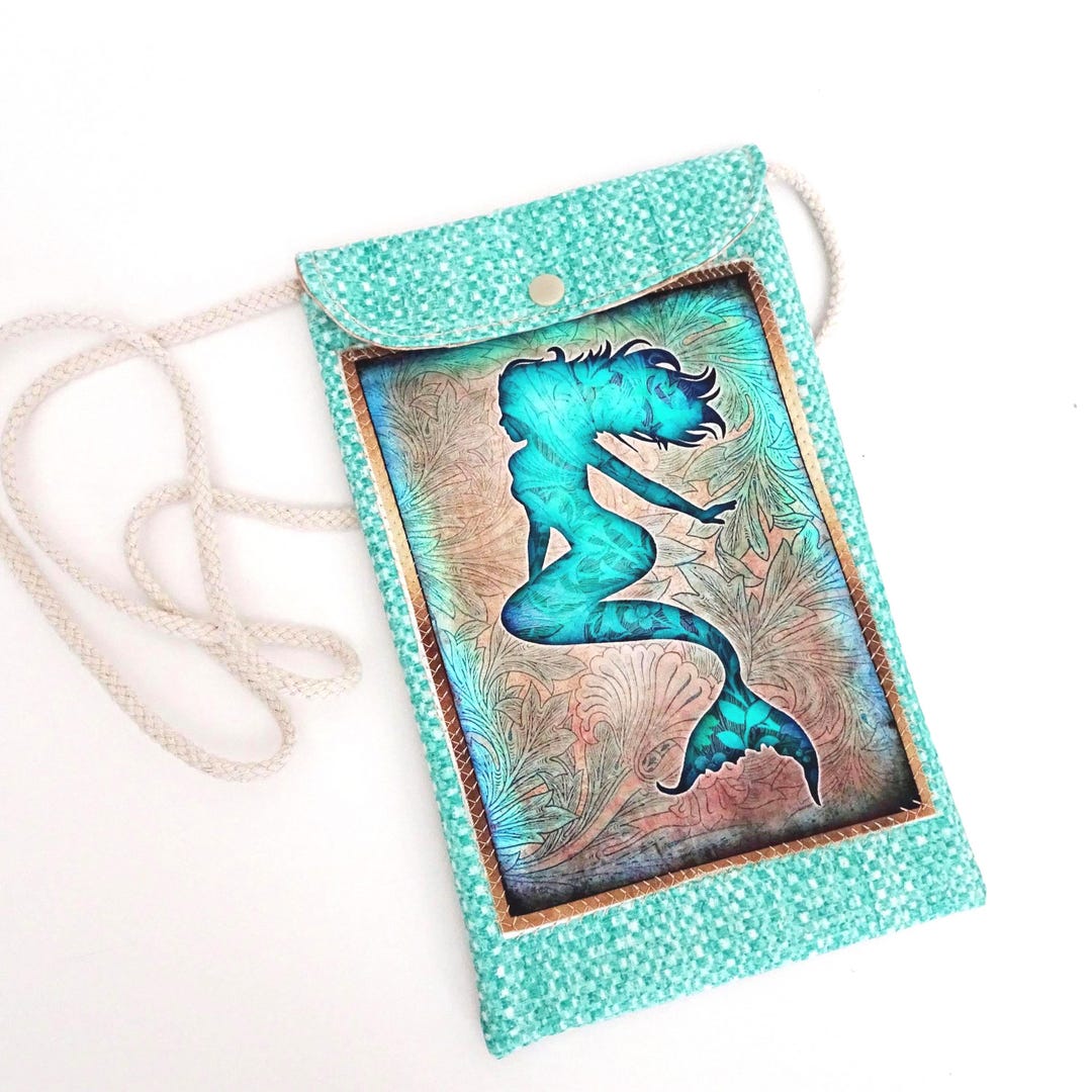 Turquoise Batik Mermaid Cotton Fabric Purse, Cross Body Purse, Easy ...