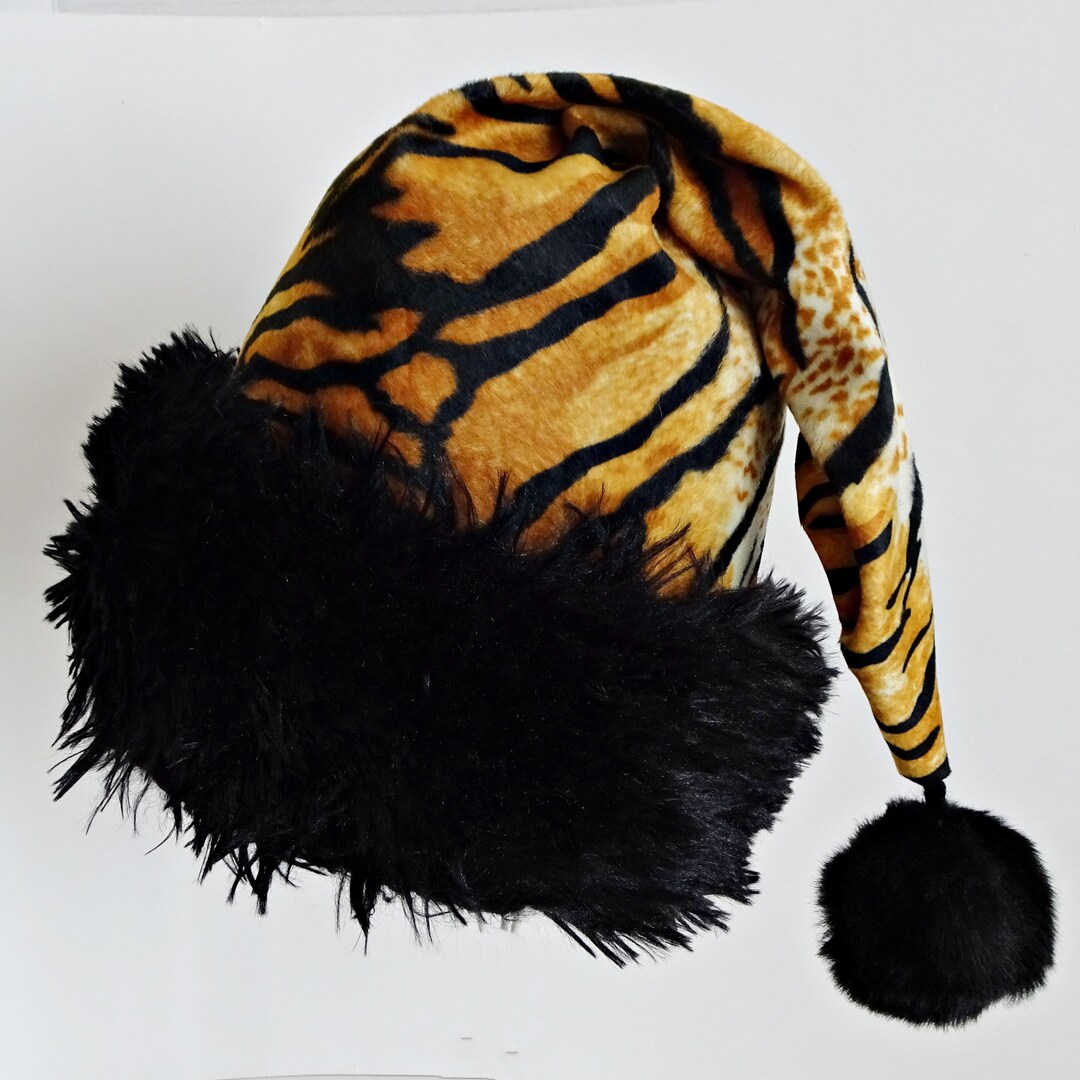 Tiger Faux Fur Santa Hat, Novelty Santa Christmas Hat, Adult Christmas ...