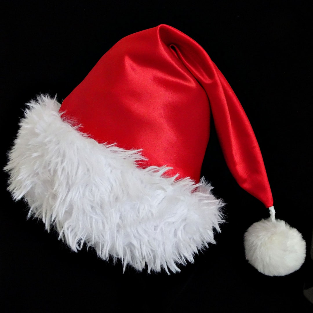 Red Santa Claus Hat, Adult Size Santa Hat, Red Satin Hat, Christmas ...