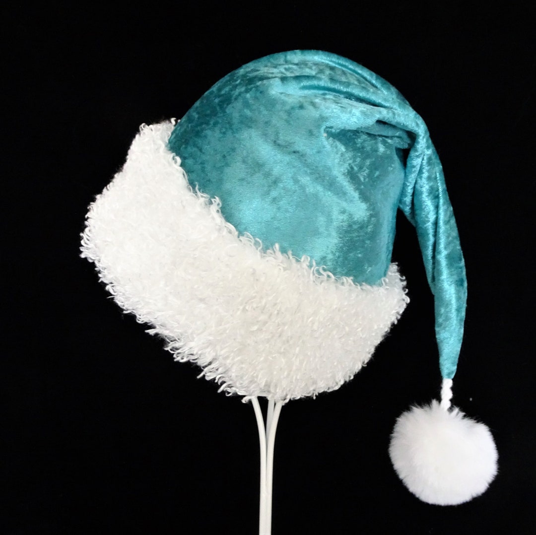 Turquoise Velvet Santa Hat, Christmas Hat, Saint Nicholas Costume Hat, Novelty Adult Santa Hat ...