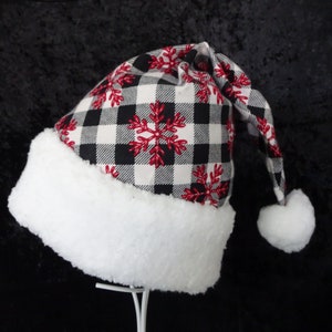 Black & White Buffalo Check Flannel Santa Hat - Snowflake Santa Hat ...